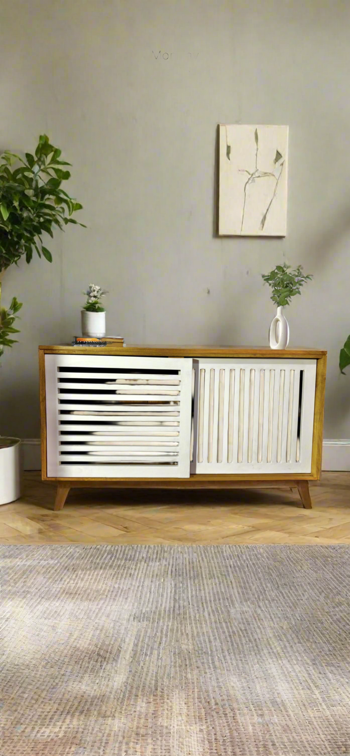 White airy sliding slat sideboard – The Crafture
